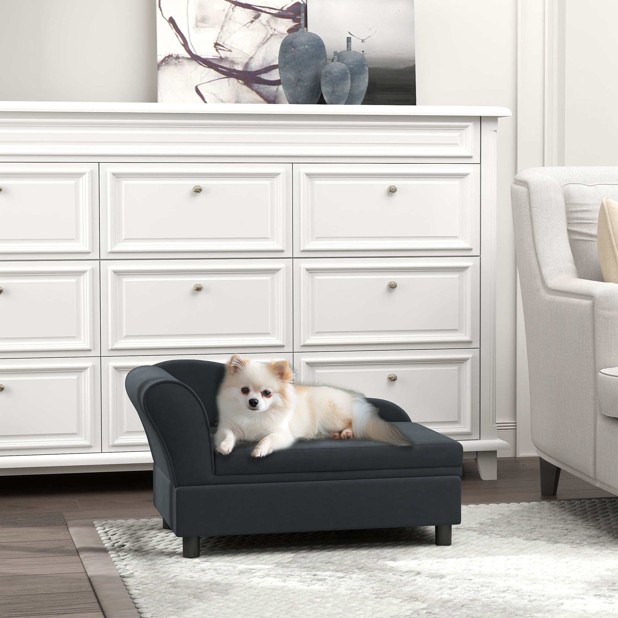 BHUIK Small Dog Sofa with Storage, Luxury Pet Couch with Cushion ...