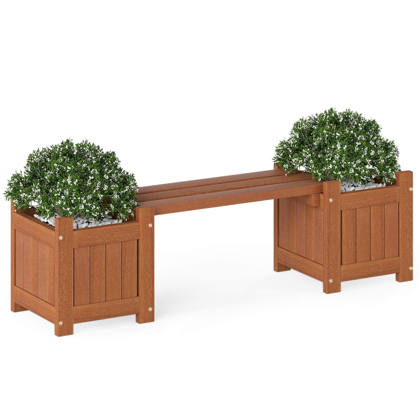 BHUIK Wood Planter Box with Bench, Outdoor Flower Box with Open-Ended ...