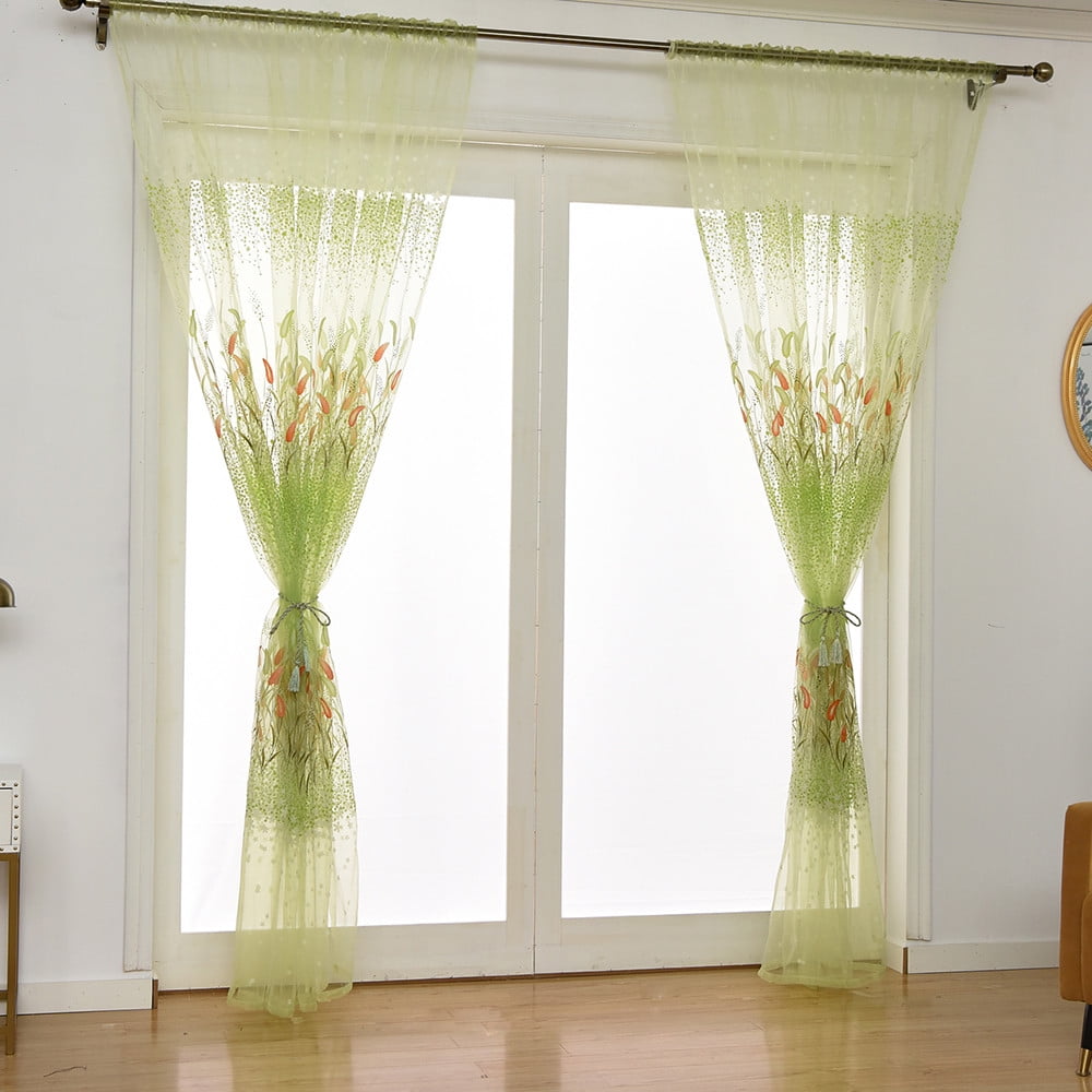 BHXYSGD Leaves Sheer Curtain Tulle Window Treatment Voile Drape Valance ...
