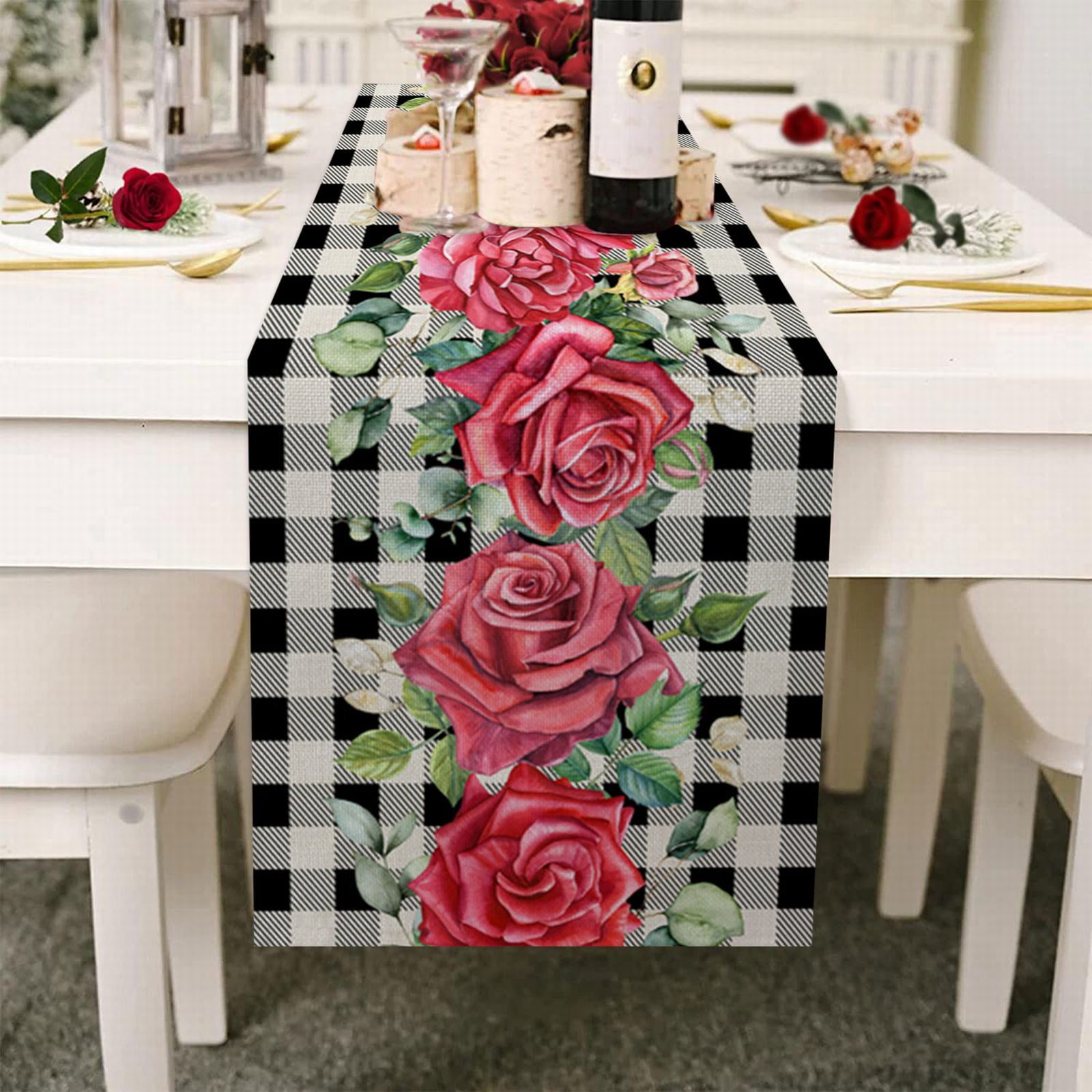 BHXYSGD Valentines Day Table Runner, Gnomes with Pink Red Love Heart ...