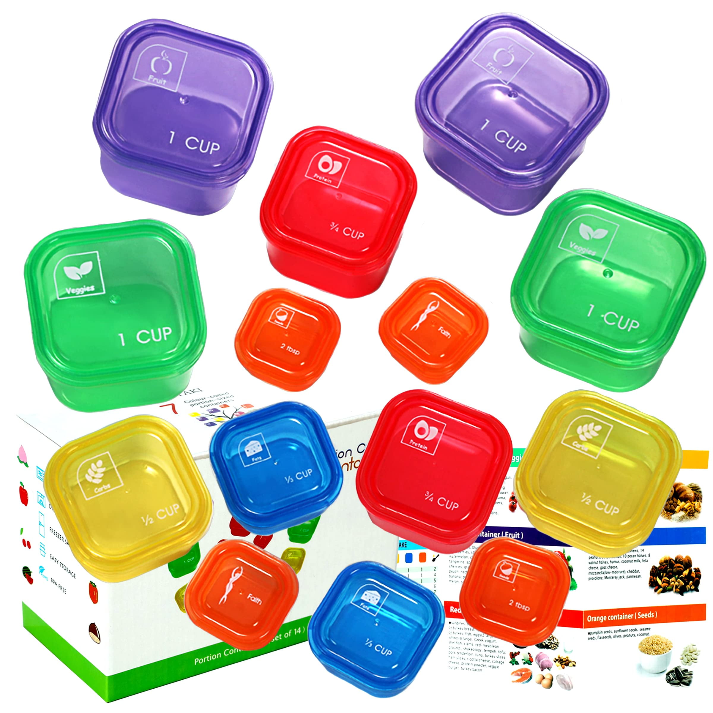 BHYTAKI Portion Control Containers, Double Set (14 Pieces) 21 Day Fix ...