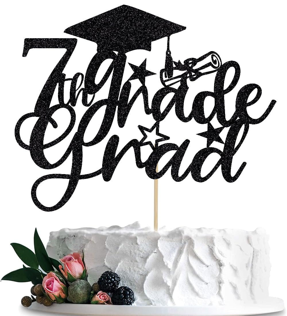 BIABISD 7th Grade Grad Cake Topper,Black Glitter KMC22025 Grad Cake ...