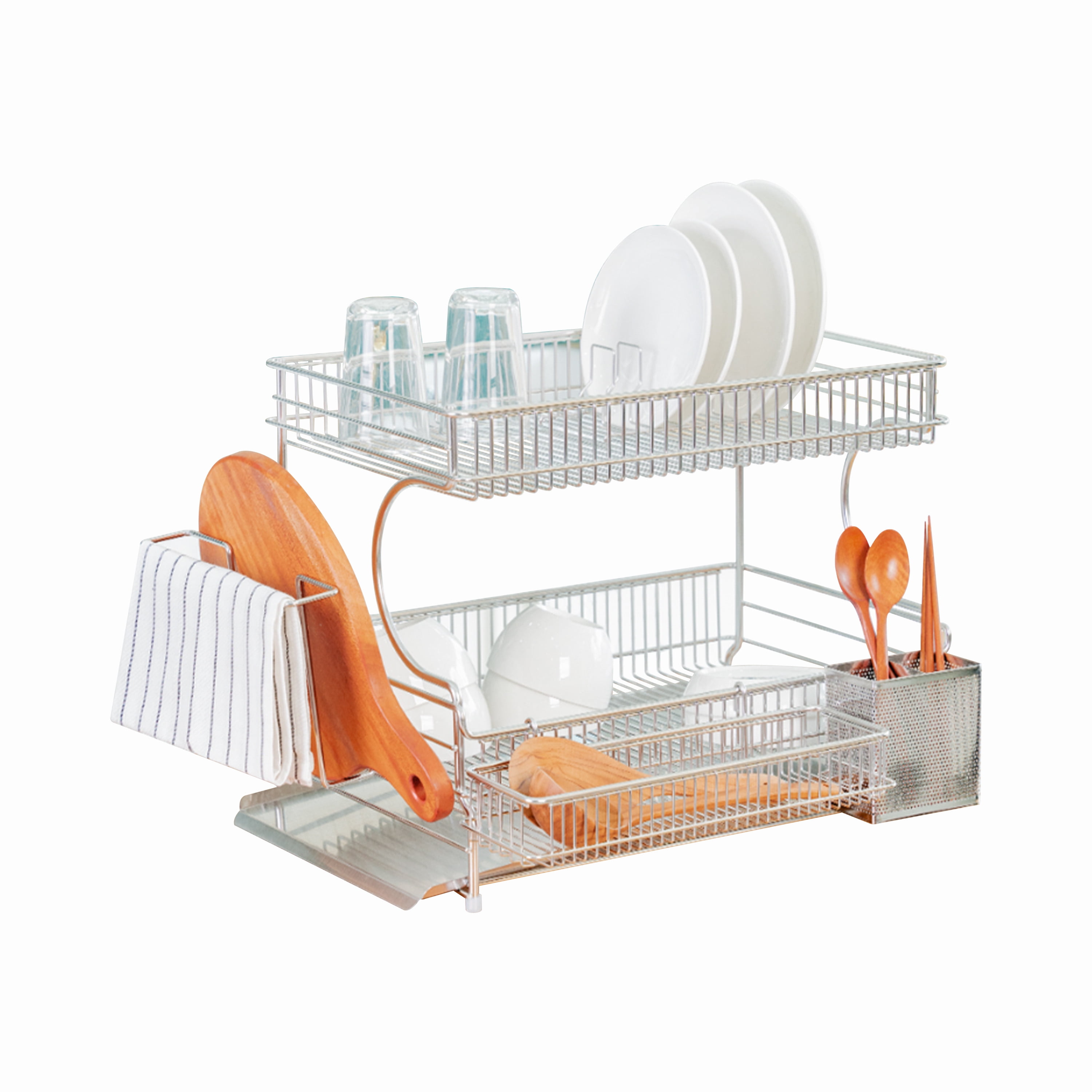 [BIANCA] All Stainless Steel Two-tier self-draining dish rack - Walmart.com