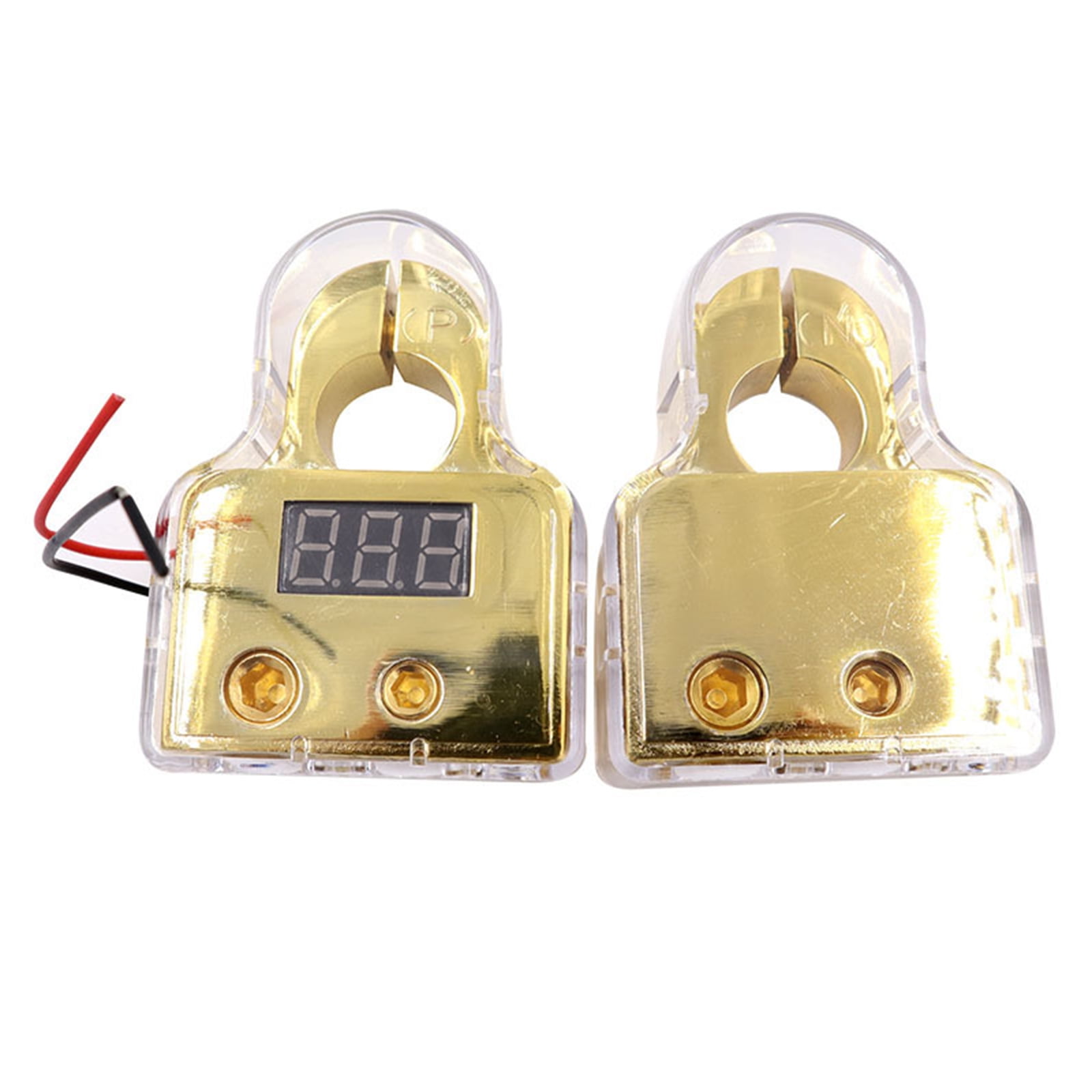 BIBABLYKE Car Battery Terminals Connectors with Voltmeter Golden 0/4/8 ...
