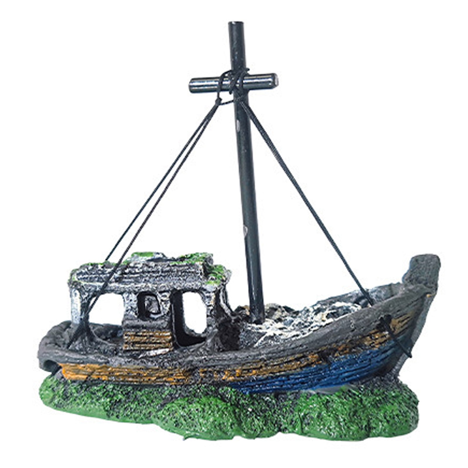 BIBABLYKE Fishtanks Decoration Resin Ship Figurine Shelter Cave ...