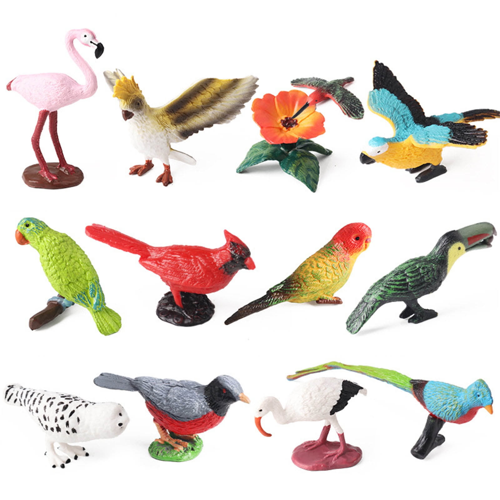 BIBABLYKE Life Like Bird Figurine Set Model Parrot Hummingbird Home ...