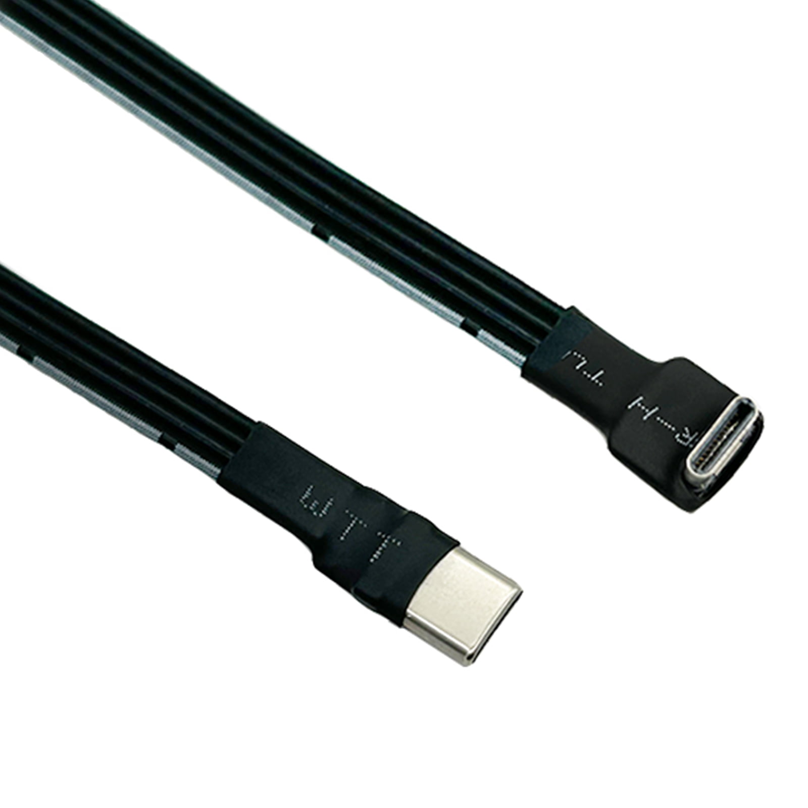 BIBABLYKE USB 2.0 Type C to Type C Male Angled Flat Cable for Data Transfer and Charging Wire ...