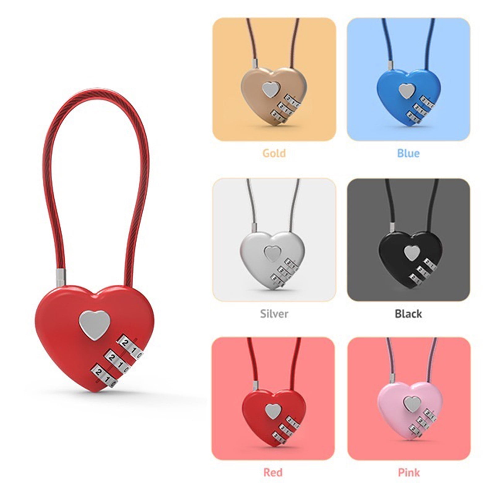 BIBABLYKE Zinc Alloy Wire Rope Password Lock Mini Love Heart Shape ...