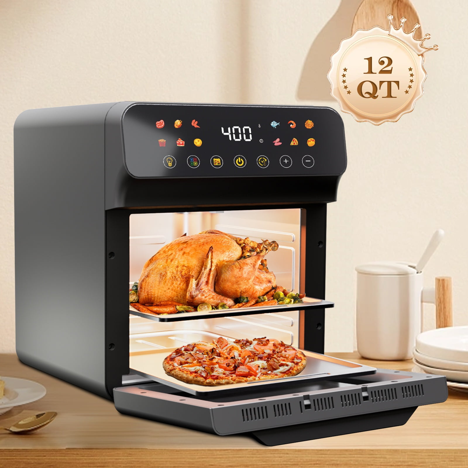 BIBEAR 12QT 12-in-1 Air Fryer Convection Oven - Touchscreen Visible ...