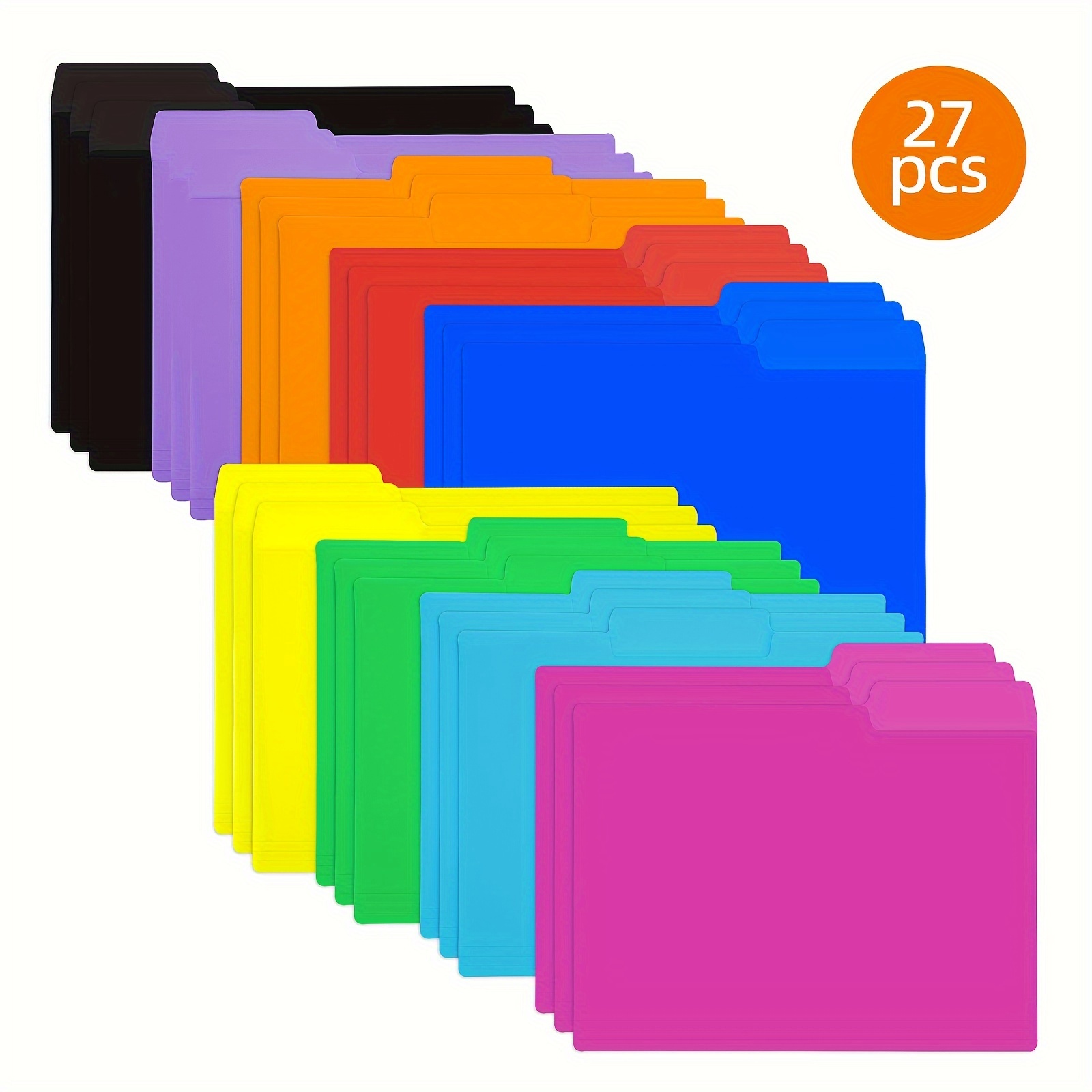 BIBEAR 27/54 Pack Heavy-Duty Plastic Manila Folders, 1/3 Cut 9-Color ...
