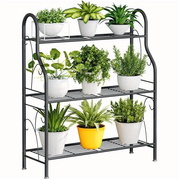 BIBEAR 3-Tier Black Metal Plant Stand, Waterproof Rust-Resistant, Space ...