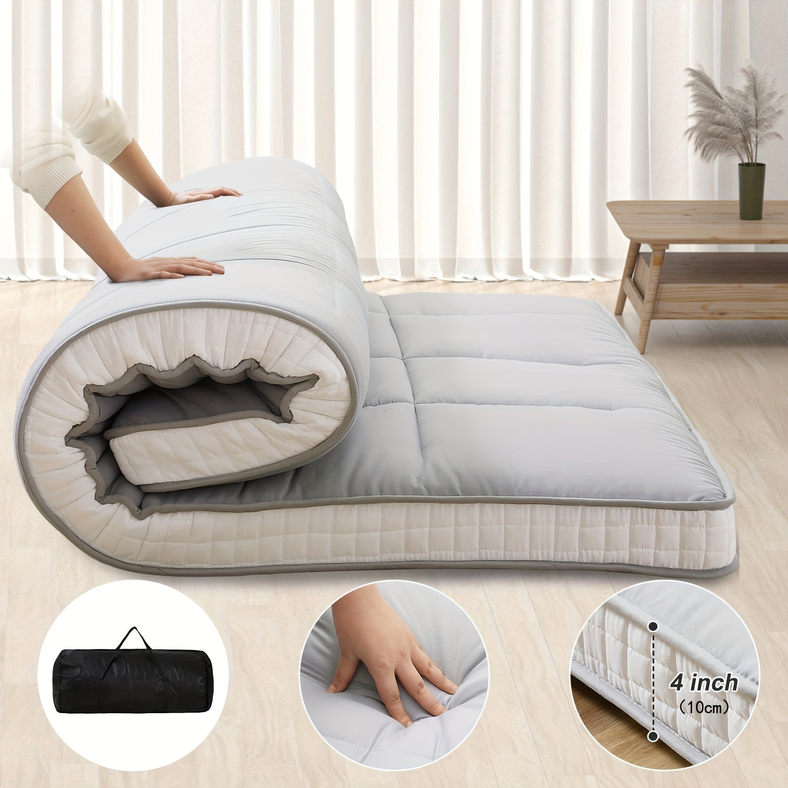 BIBEAR 4" Extra Thick Japanese Floor Mattress, Memory Foam Foldable ...