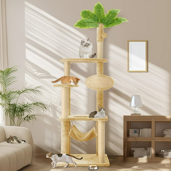 BIBEAR 55" Cat Tree for Indoor Cats | Multi-Level Cat Tower with Green ...