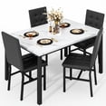 BIBEAR 5pcs 4-Seat Dining Table Set - Faux Marble Table & 4 Metal Leg ...