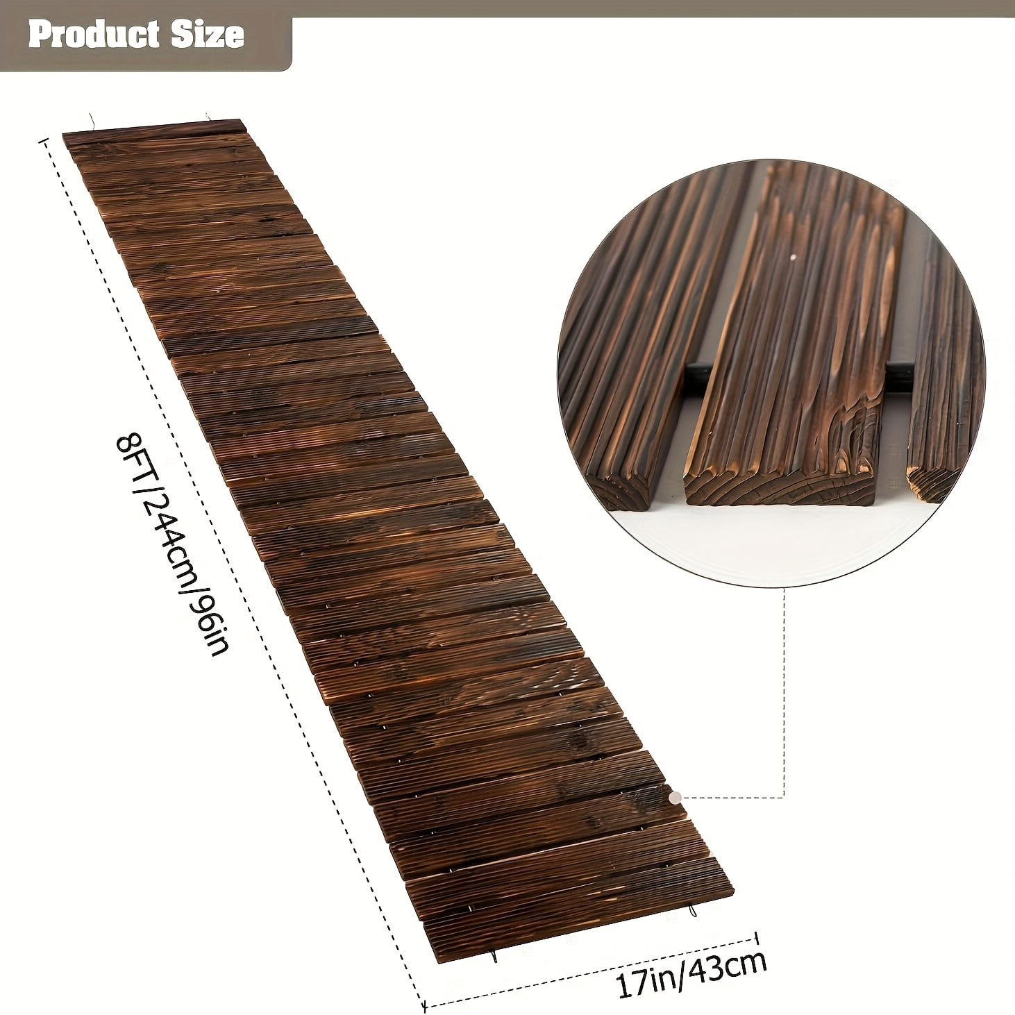 BIBEAR 6/8/10FT Wooden Garden Pathway, Weather-Resistant Non-Slip Roll ...