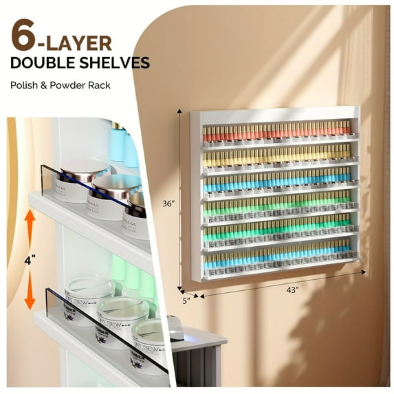 BIBEAR 6-Tier Wall-Mounted Acrylic Nail Polish Organizer - Holds 120 ...