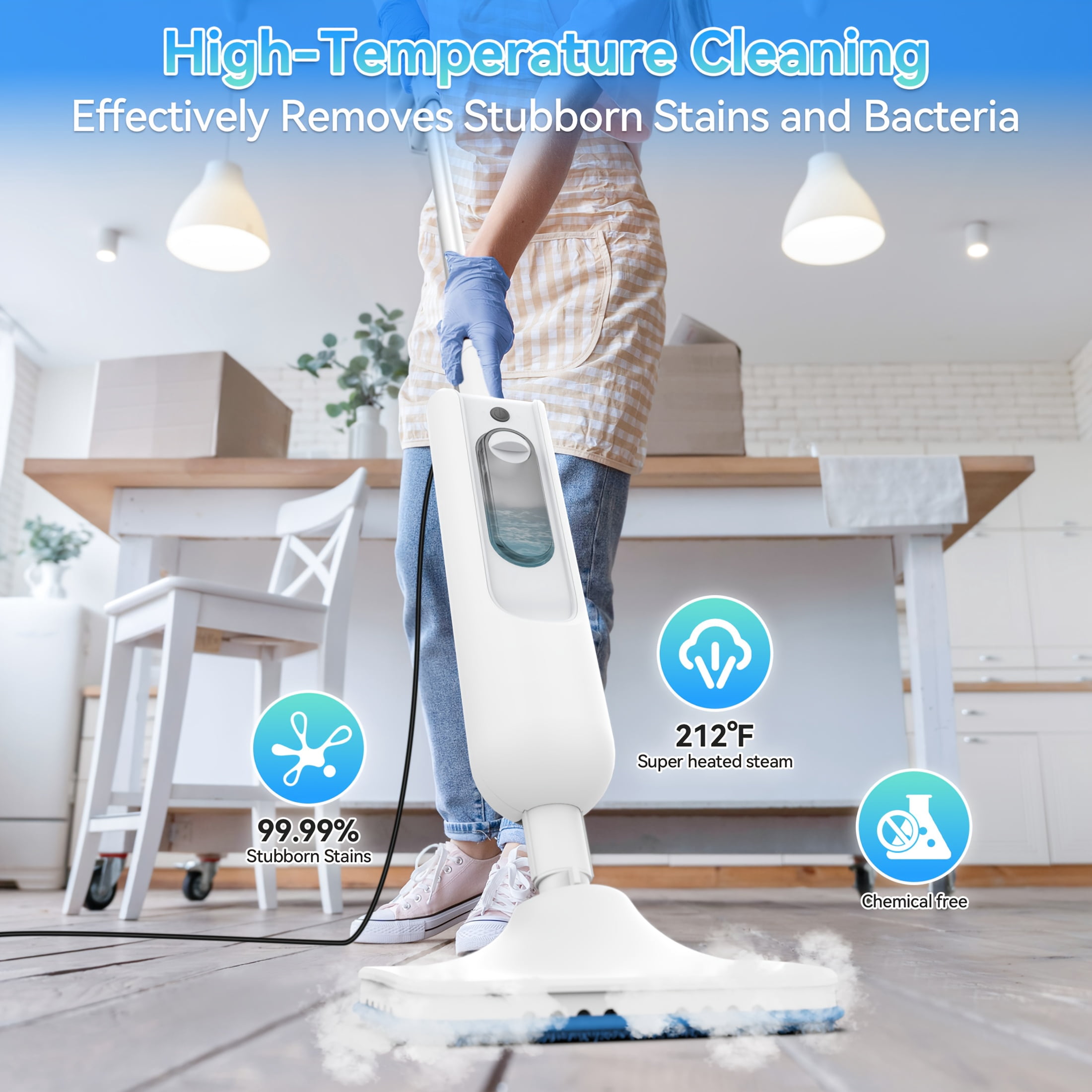 BIBEAR 6-in-1 Steam Mop | 15s Rapid Heat to 100°C, Kills 99.99% ...