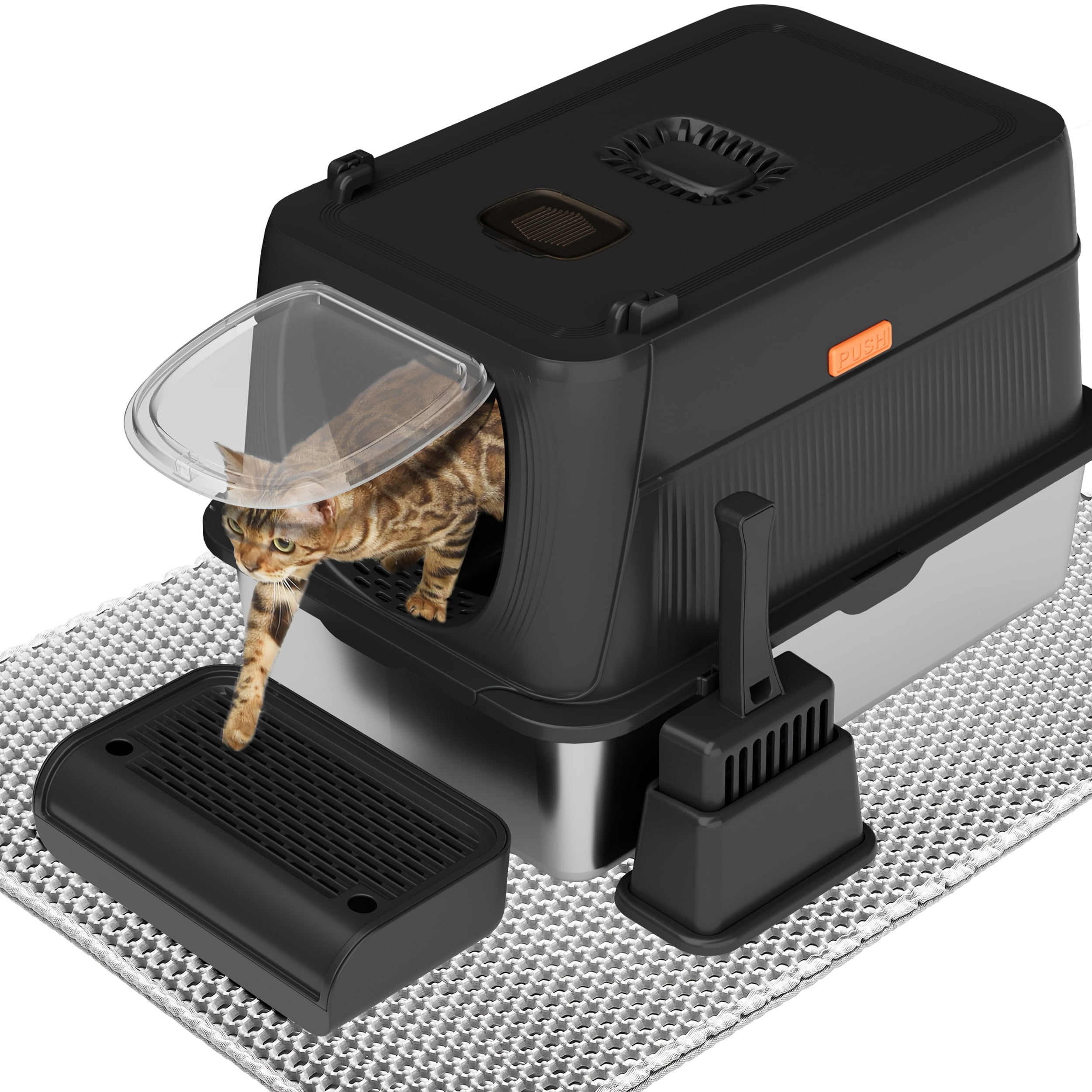 BIBEAR Extra Large Stainless Steel Cat Litter Box - Fully Enclosed Anti ...