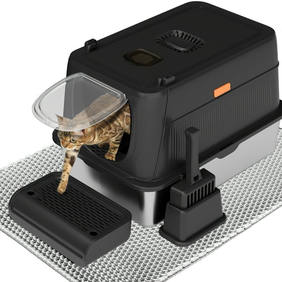 BIBEAR Extra Large Stainless Steel Cat Litter Box - Fully Enclosed Anti ...