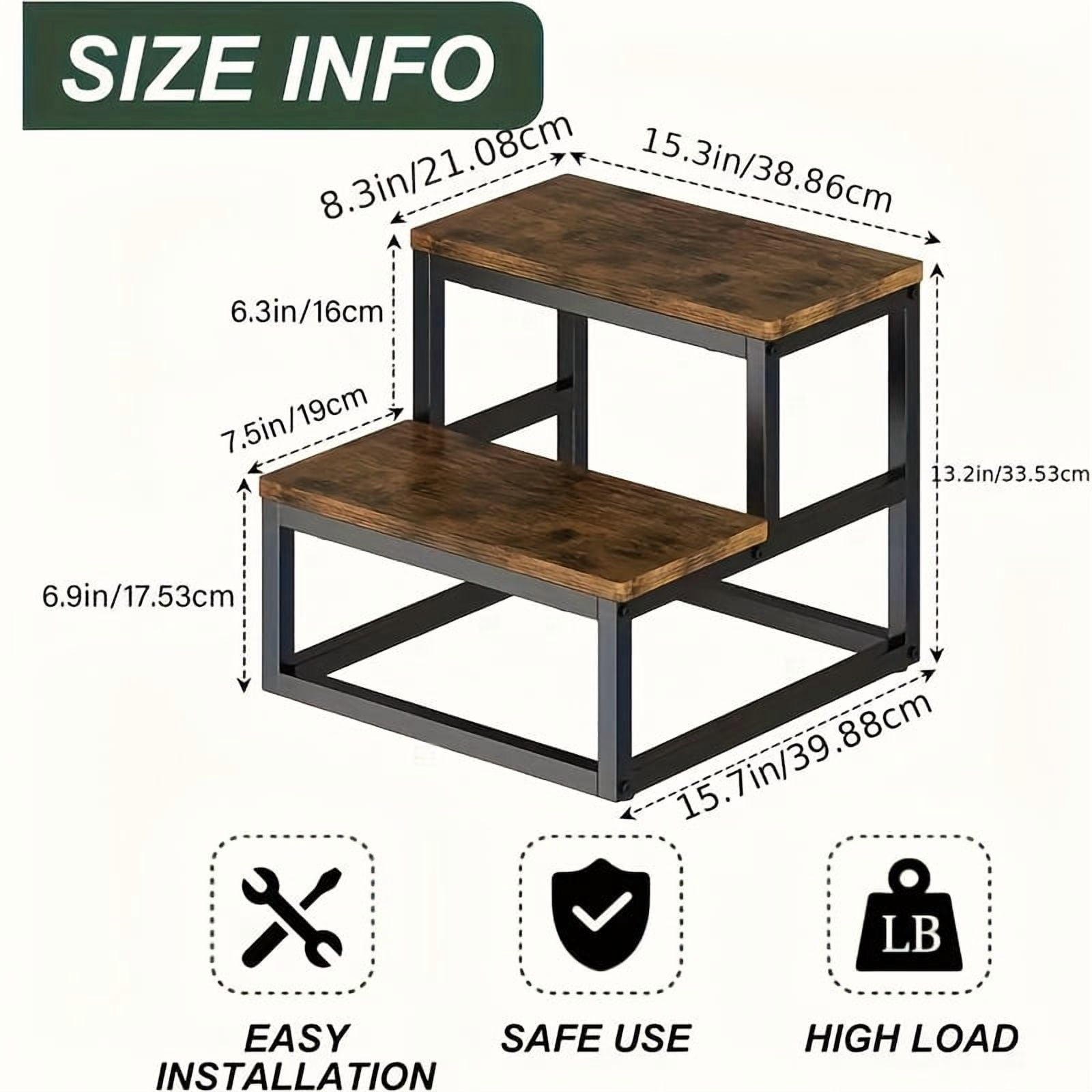 BIBEARBIBEAR 2-Tier Wooden Step Stool Heavy Duty Portable 2-Step Ladder ...