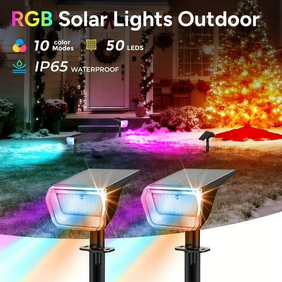 BIBEARBIBEAR 4/2 Pack Solar Landscape LED Spotlights - RGB Color ...