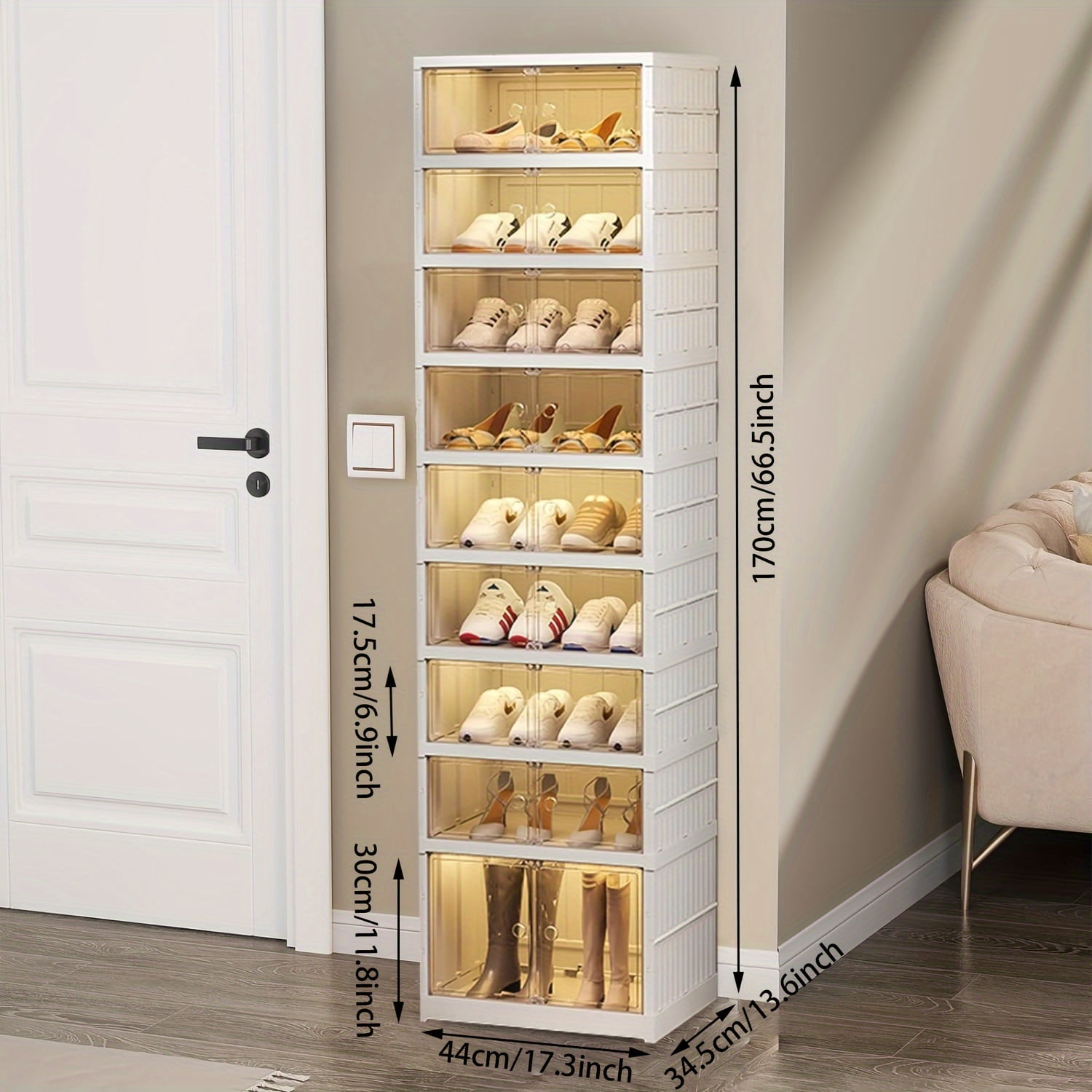 BIBEARBIBEAR 9-Tier Foldable Shoe Organizer Holds 36 Pairs Clear ...