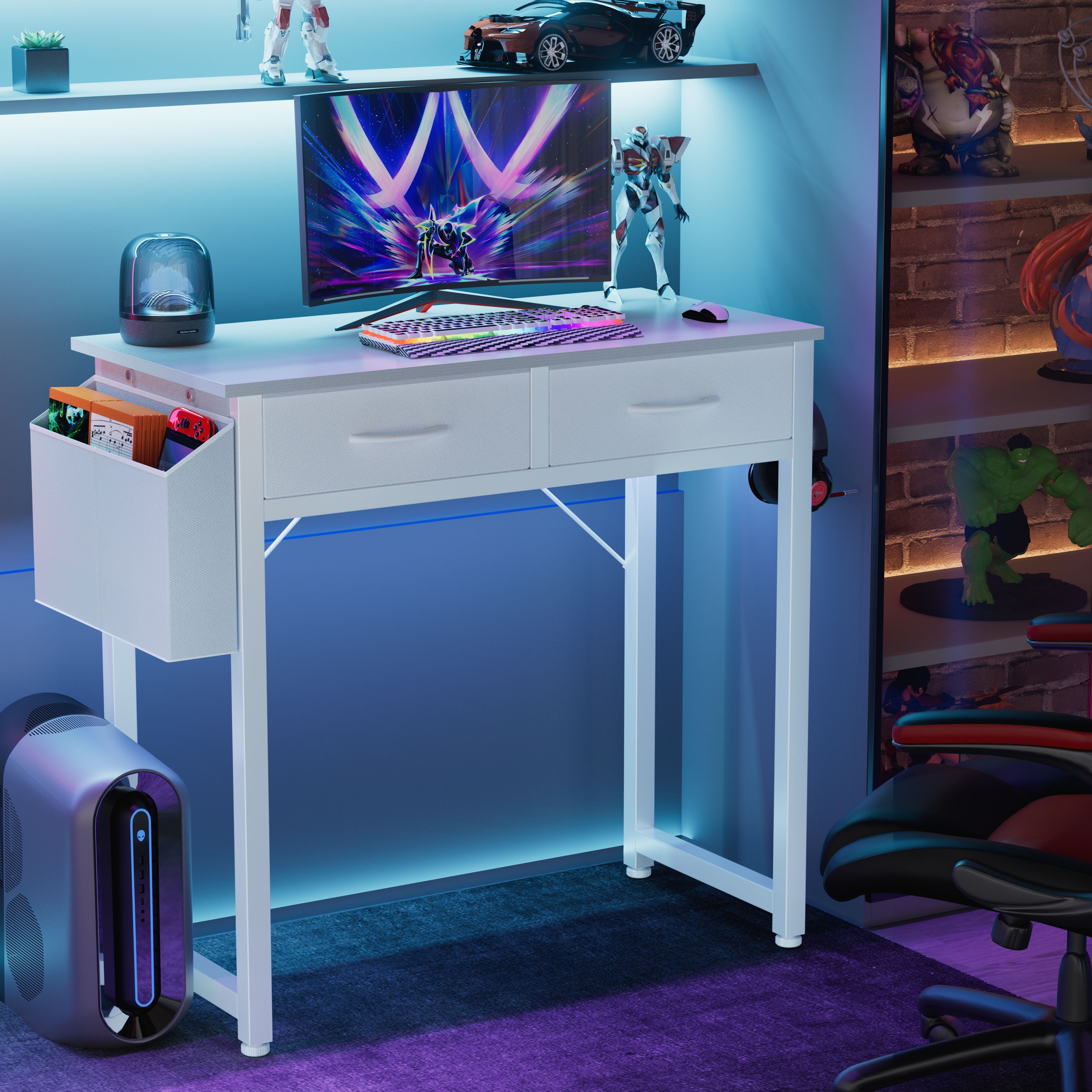 BIBEARBIBEAR Computer Desk with Drawers, Small Home Office Bedroom ...
