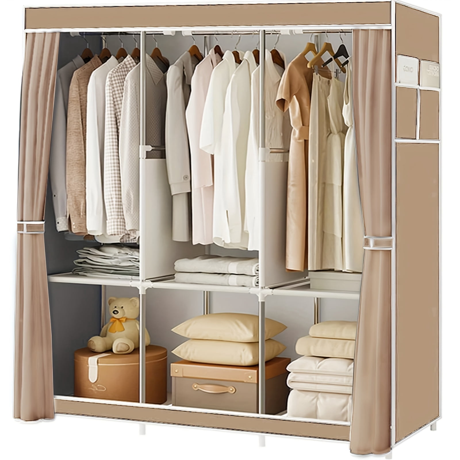 BIBEARBIBEAR Movable Clothing Storage Unit with Shelves Hanging ...