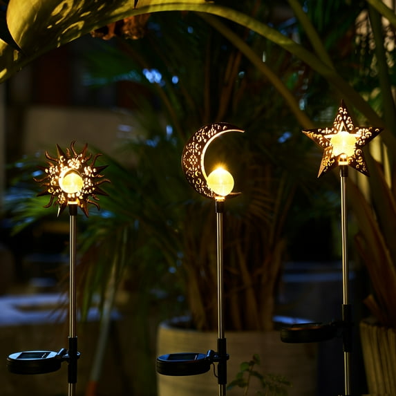 BIBEARBIBEAR Solar Lights Outdoor Garden Decorations Sun Moon Star ...