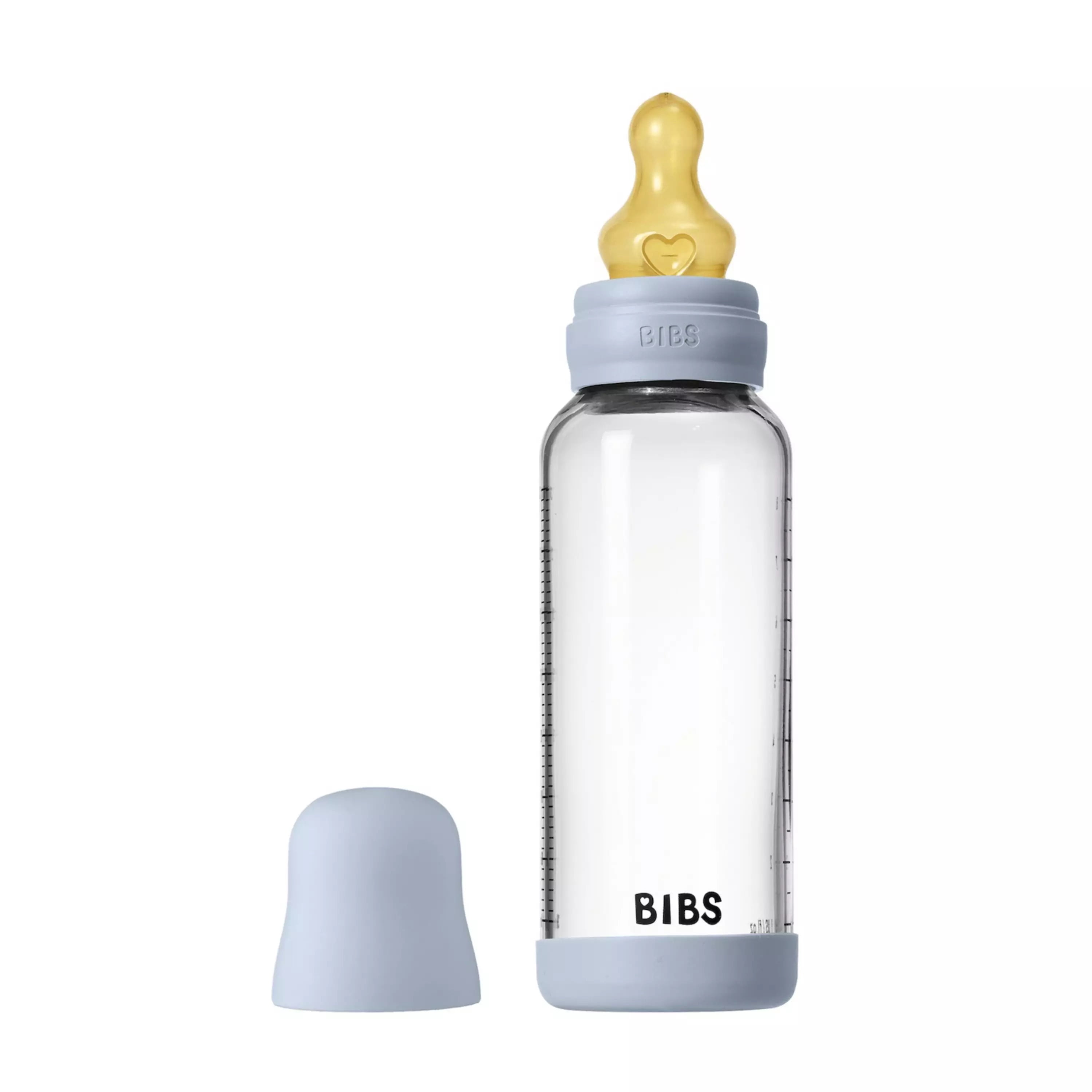 BIBS Glass Baby Bottle with Medium Flow Latex Nipple, 8 oz, Baby Blue ...