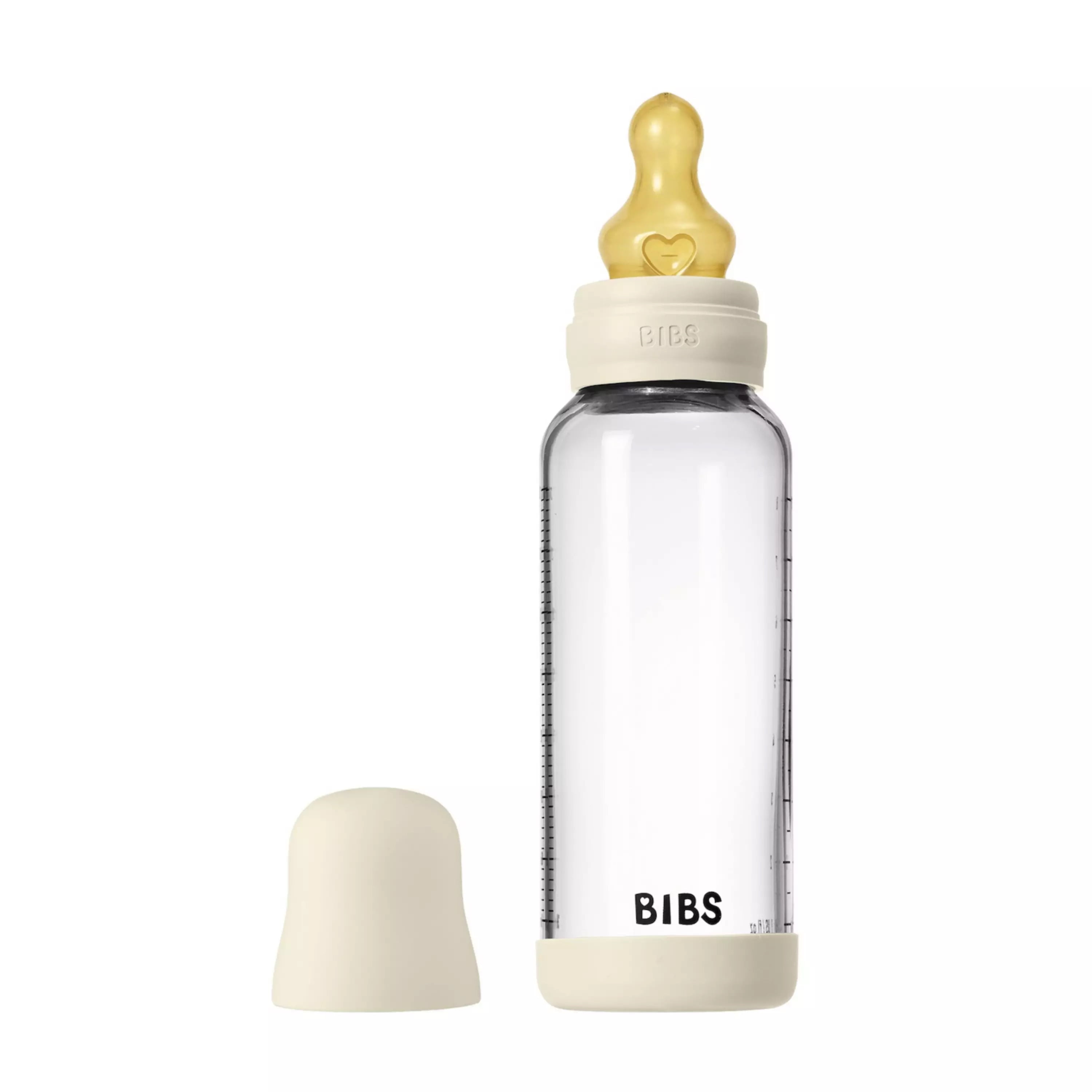 BIBS Glass Baby Bottle with Medium Flow Latex Nipple, 8 oz, Ivory, 1 ...