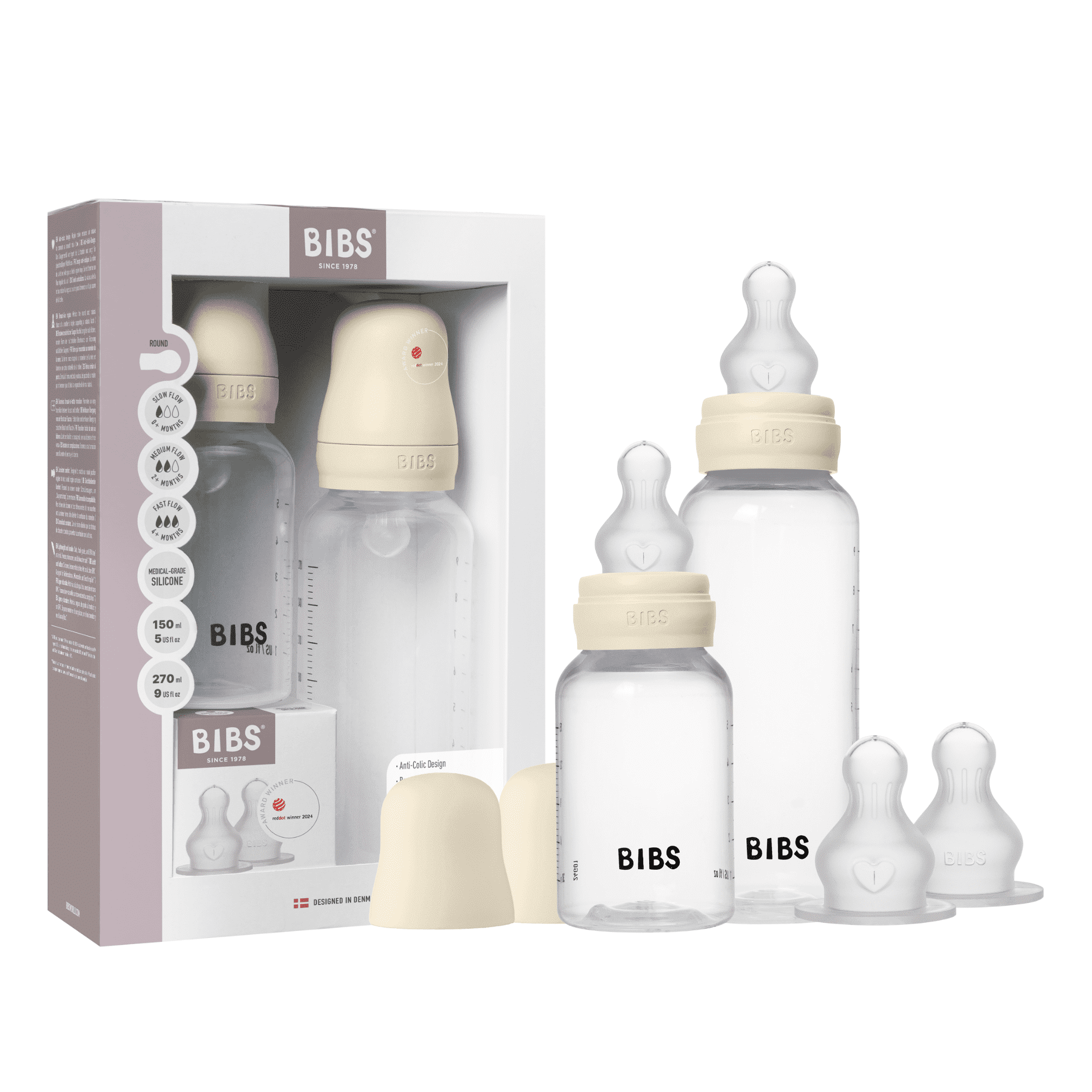 BIBS Grow & Flow Bottle Starter Kit, Silicone, 5 oz & 9 oz, Ivory, 2 ...