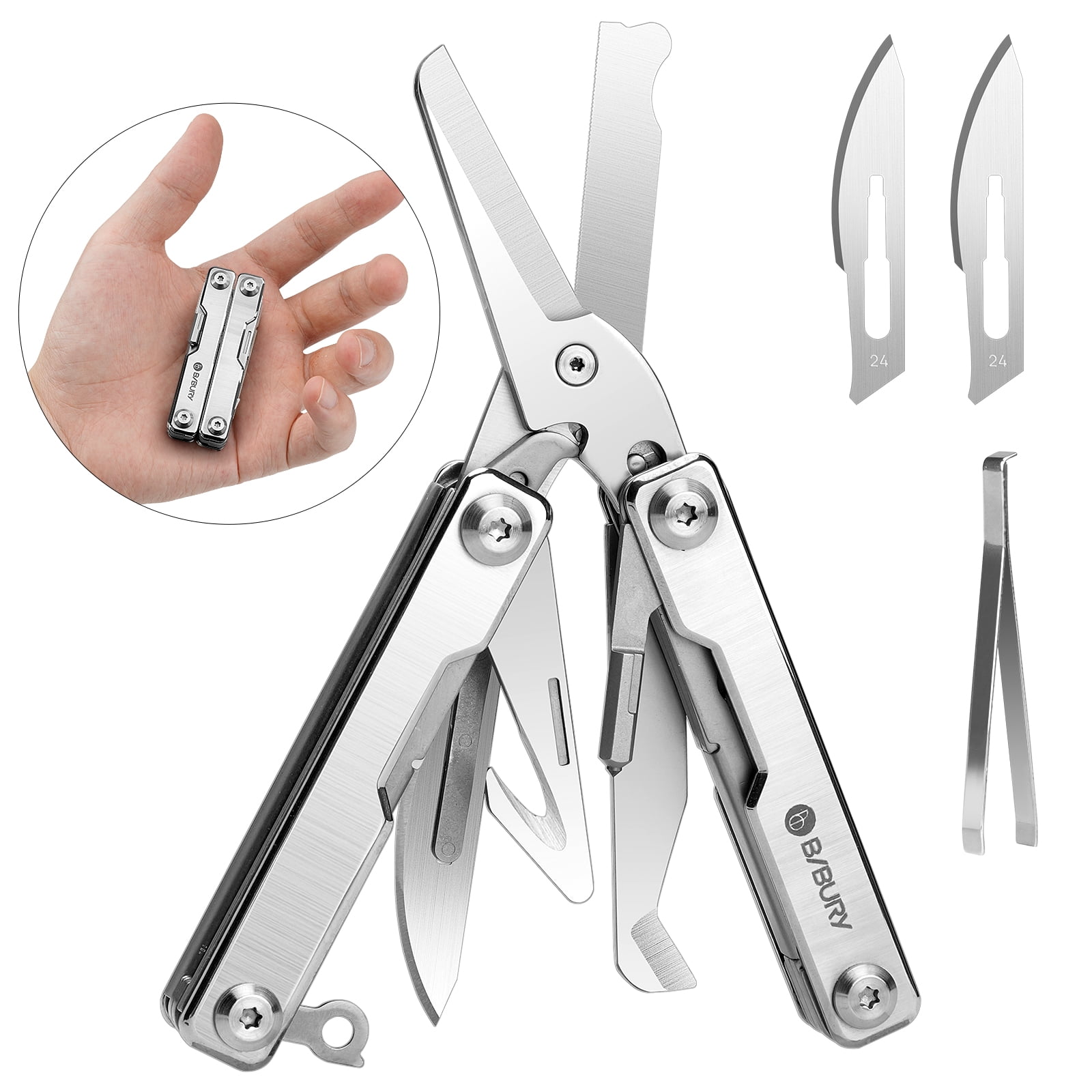 BIBURY Keychain Mini Multitool BI2052A, 8 in 1 EDC Scissors with Window ...