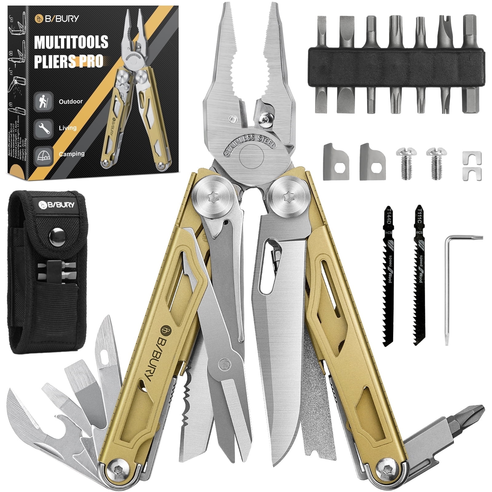 BIBURY Multitool Pliers, 31-in-1 Stainless Steel Multi Tool with ...