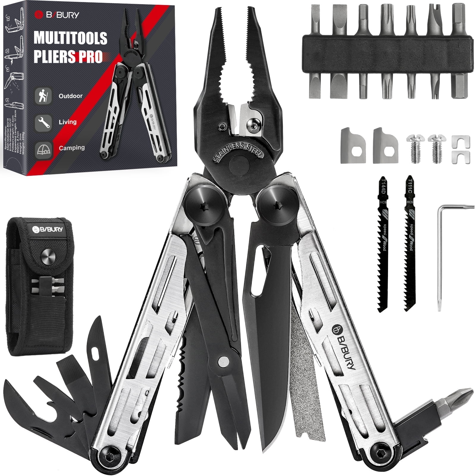 BIBURY Multitool Pliers, 31-in-1 Stainless Steel Multi Tool with ...
