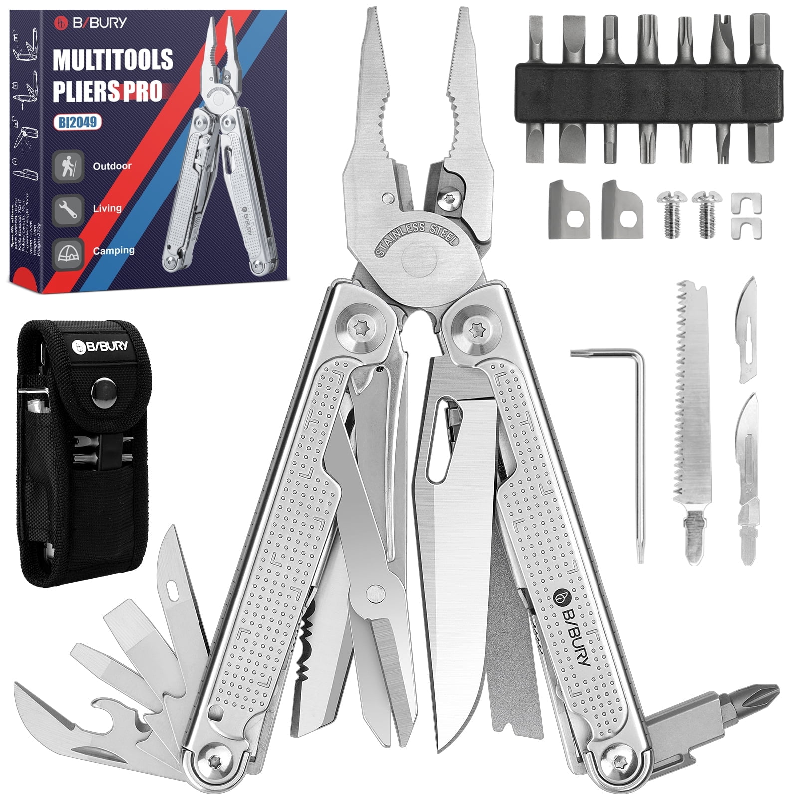 BIBURY Multitools Pliers Pro BI2049, Multi Tool Foldable Pliers with ...