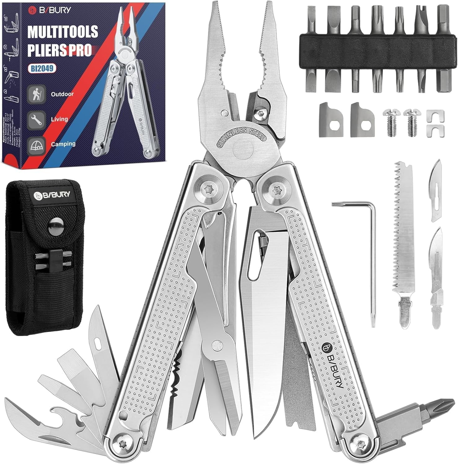 BIBURY Multitools Pliers Pro BI2049, Multi Tool Foldable Pliers with ...