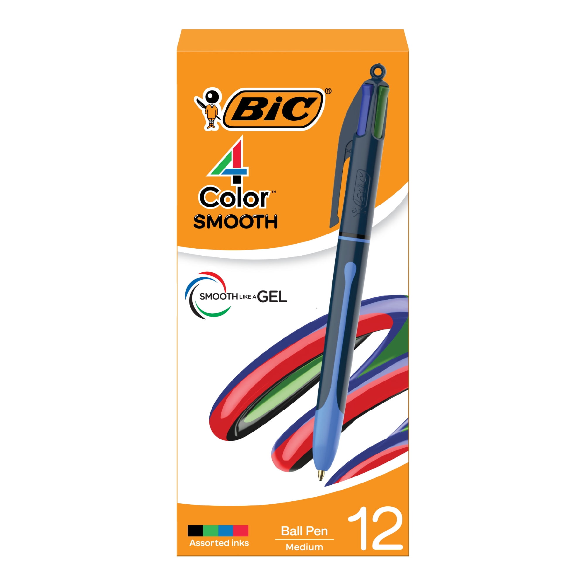 BIC 4-Color Smooth Retractable Ballpoint Pens, Medium Point (1.0mm), 12 ...