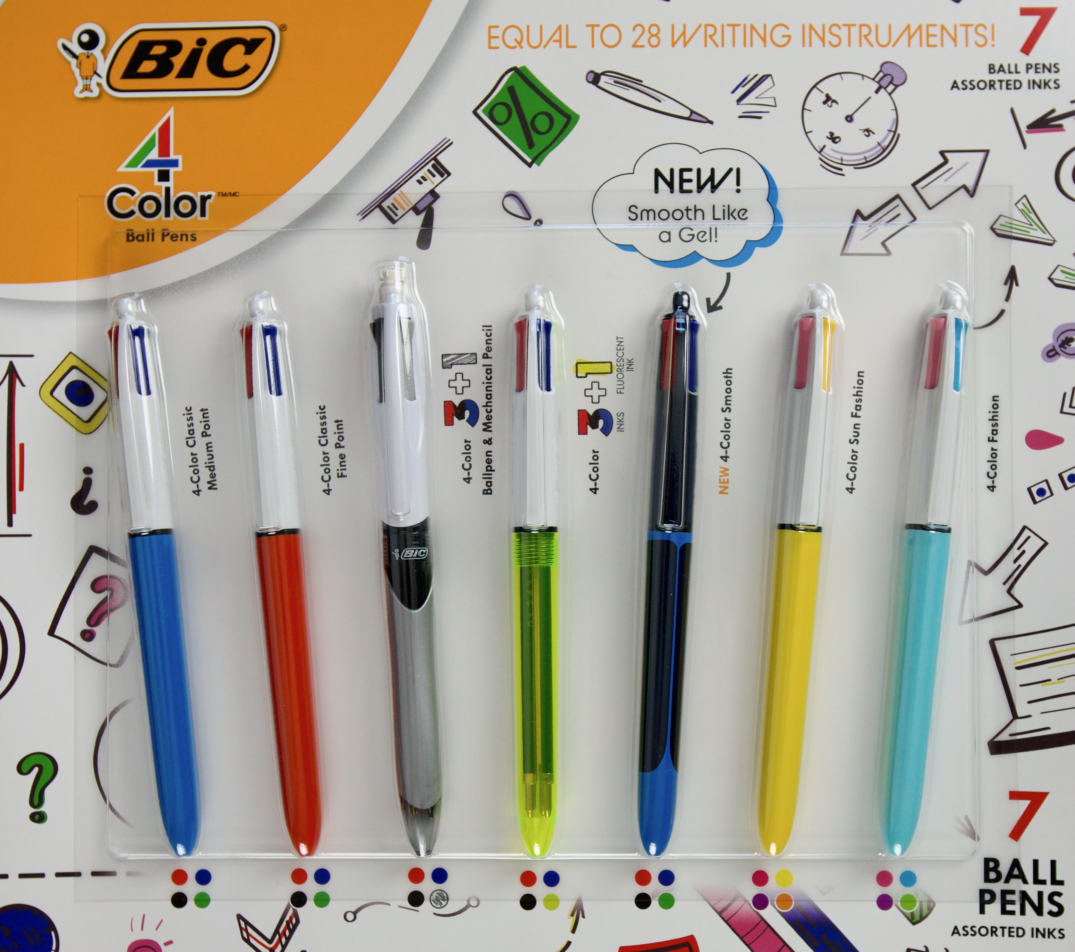 BIC 4-Color Retractable Ballpoint Pens, Variety Pack, 7 Count - Walmart.com