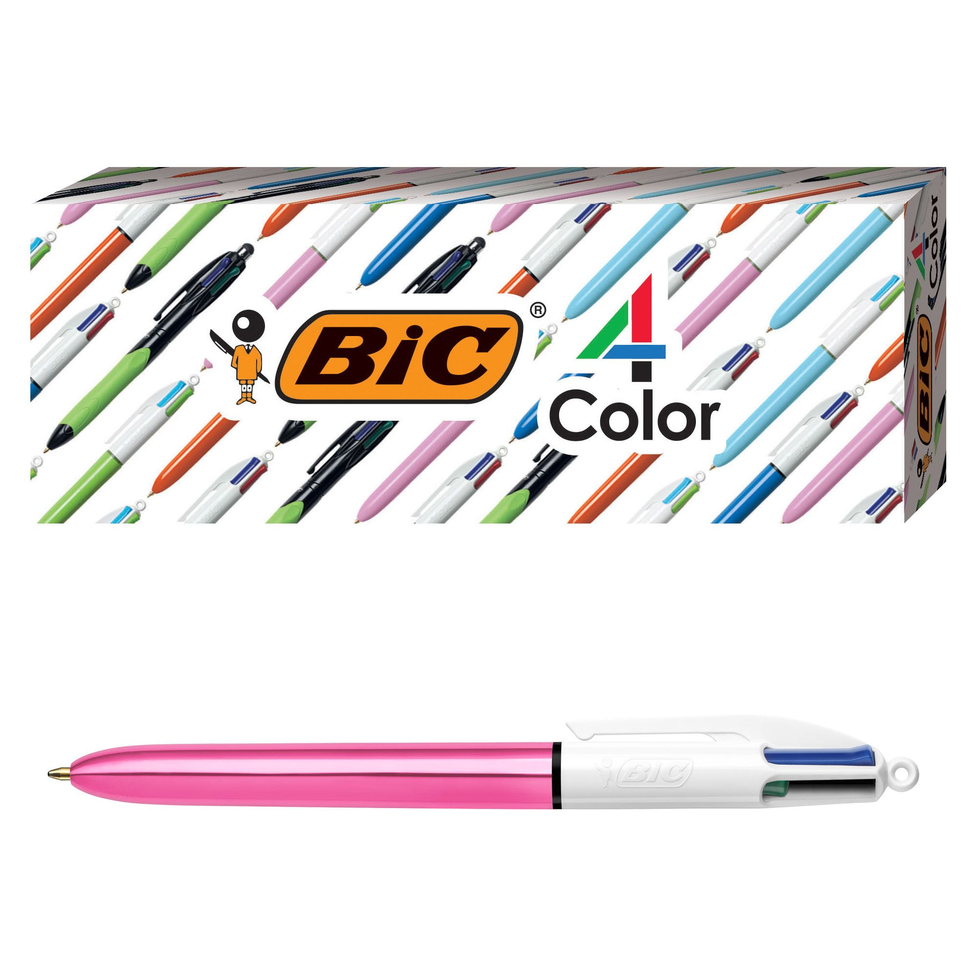BIC 4-Color Shine Ballpoint Pen, Pink Barrel, Medium Point (1.0mm ...