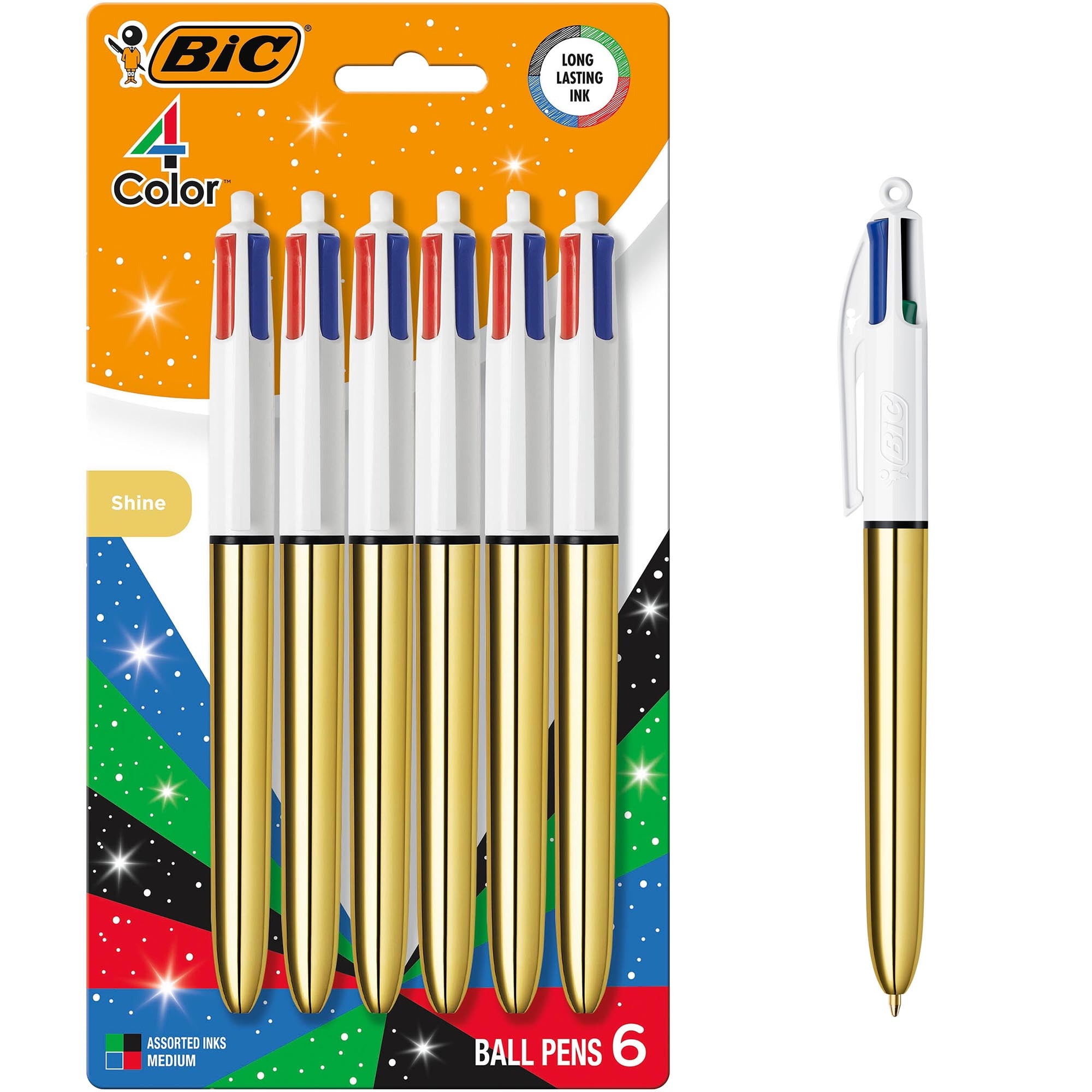 BIC 4 Color Shine Retractable Ballpoint Pen, 1.0 mm Point, 6-Count ...