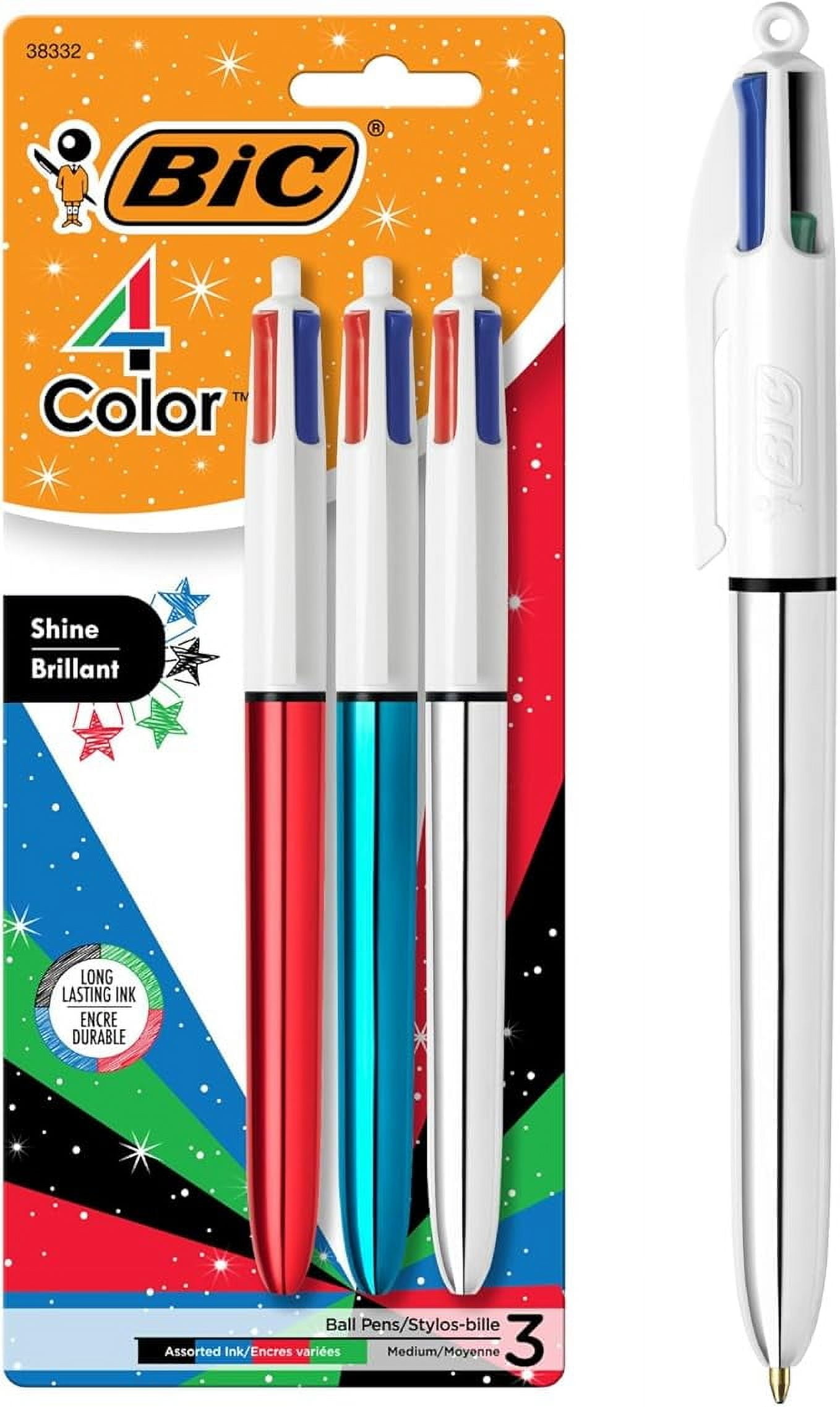 BIC 4-Color Shine Retractable Metallic Ball Pens, Medium Point (1.0mm ...