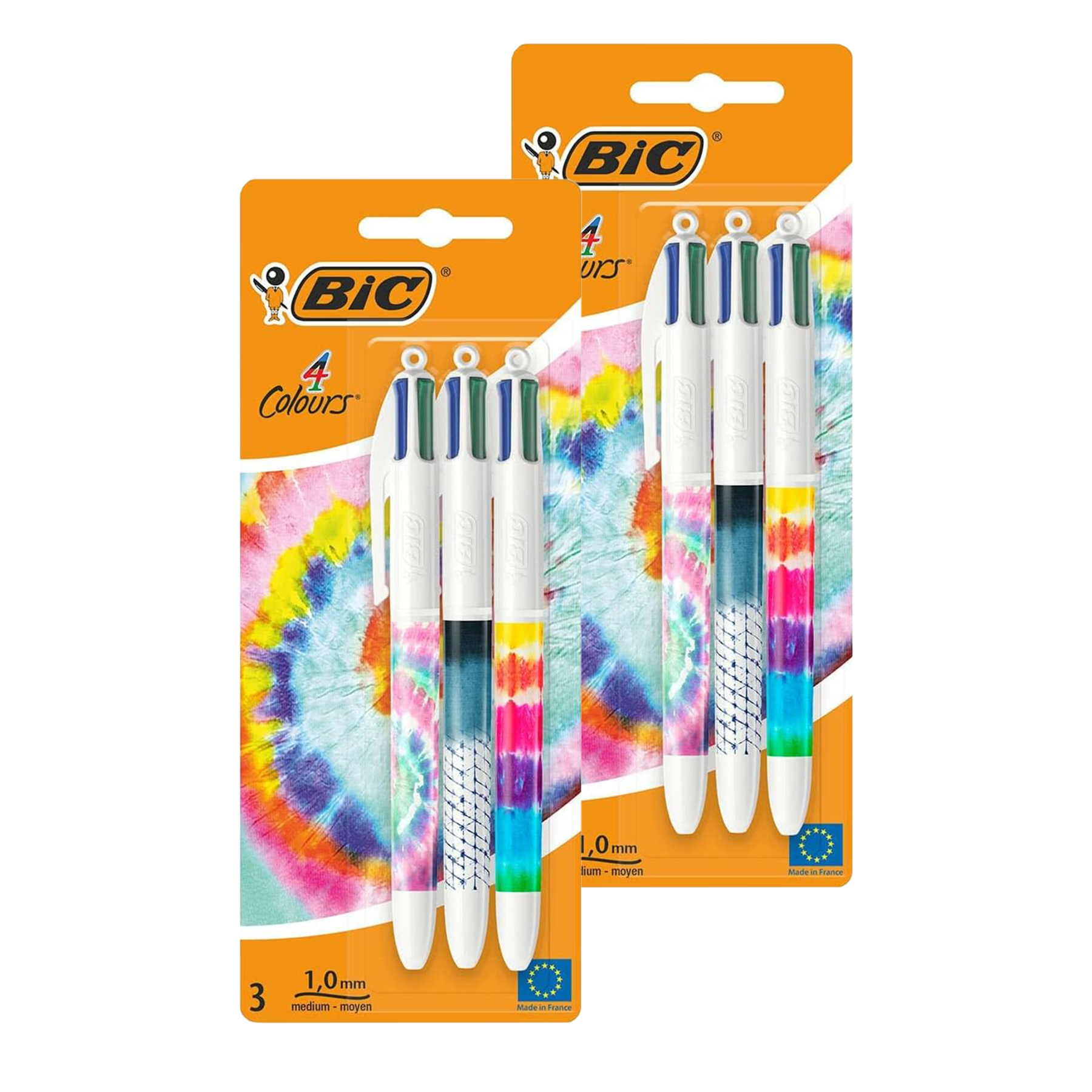 BIC 4 Colour Tie Dye Ballpoint Pens - Medium Tip Retractable Coloured ...