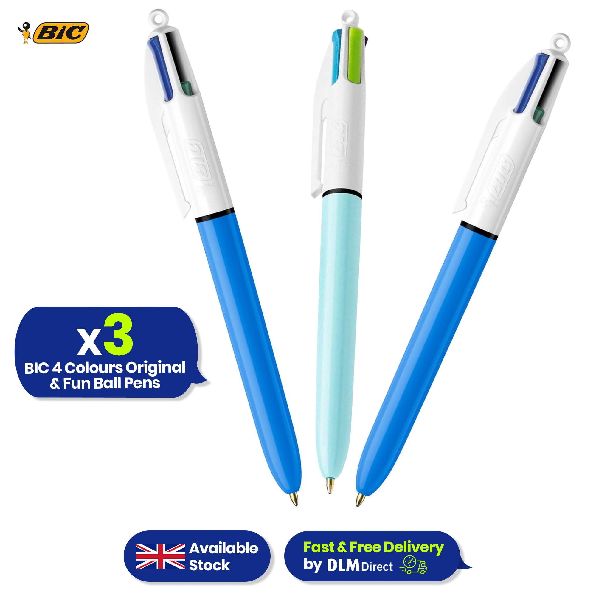BIC 4 Colours Original & Fun Pens Pack of 3 with Classic and Vibrant ...