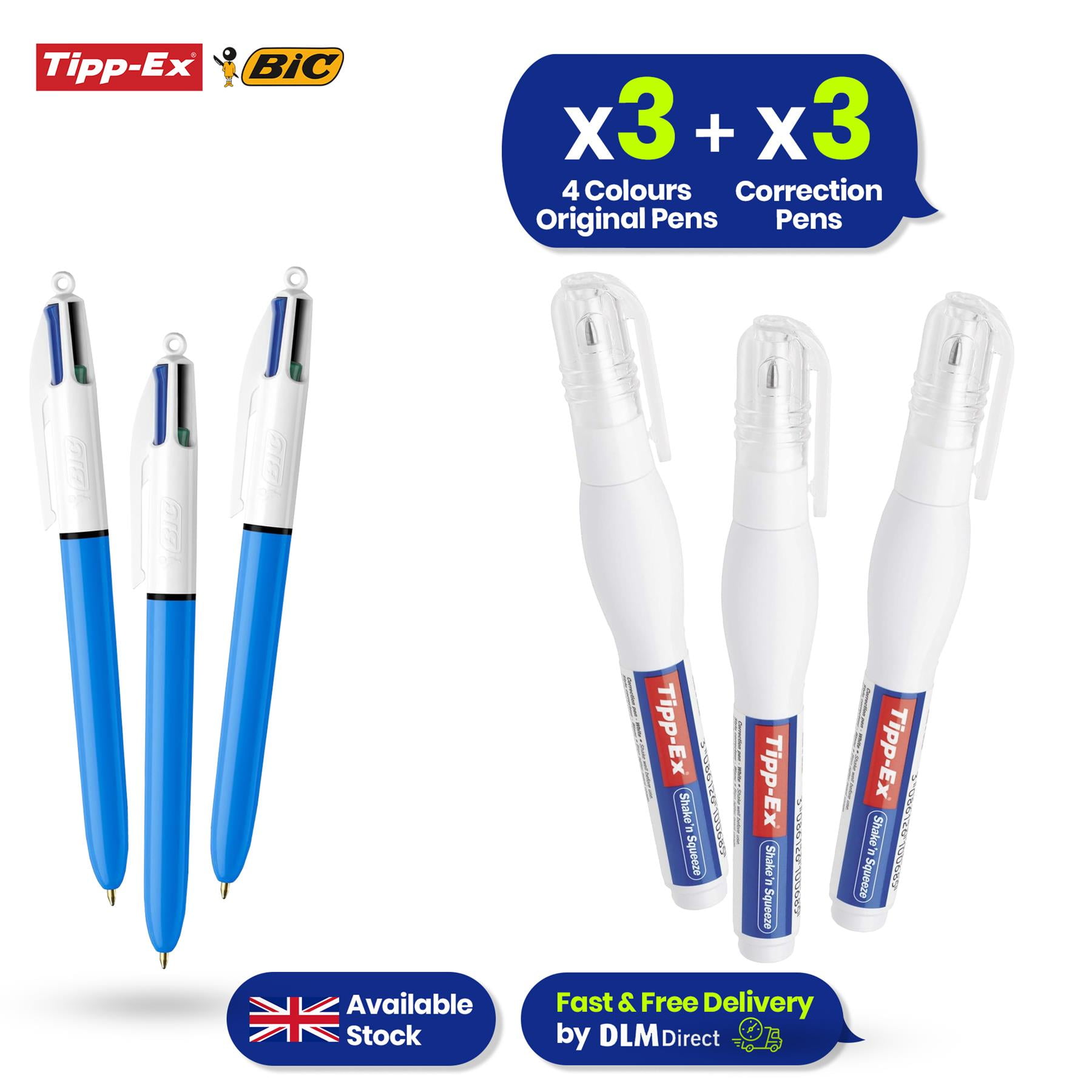BIC 4 Colours Original Pens Pack of 3 + Tipp-Ex Shake'n Squeeze Pack of 3 - Walmart.com