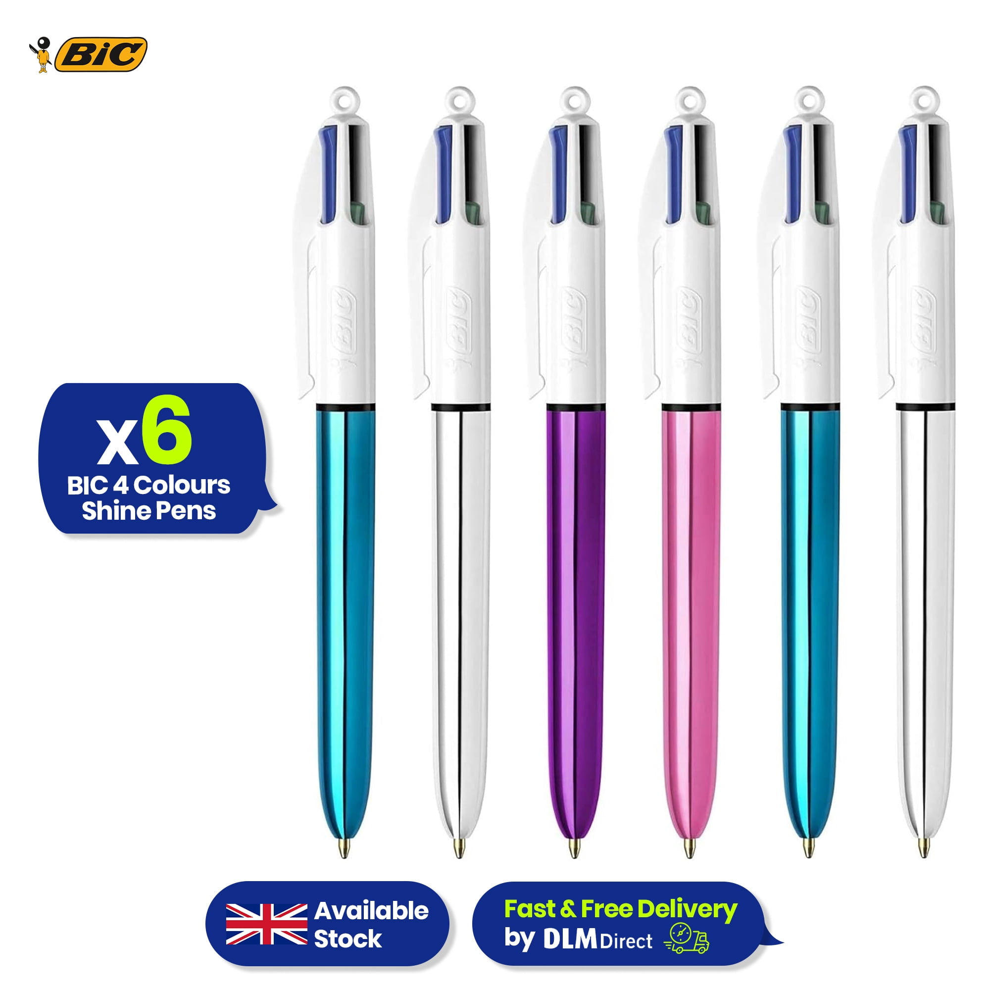 BIC 4 Colours Shine Ball Pens Pack of 6 with 4 Ink Colours in One ...