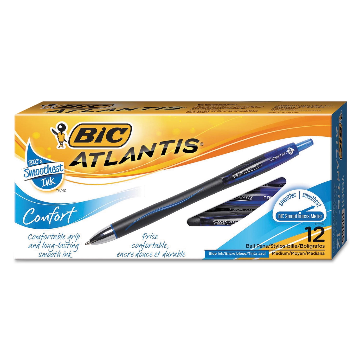 BIC Atlantis Comfort Retractable Ballpoint Pen, Blue Ink, 1.2mm, Medium ...