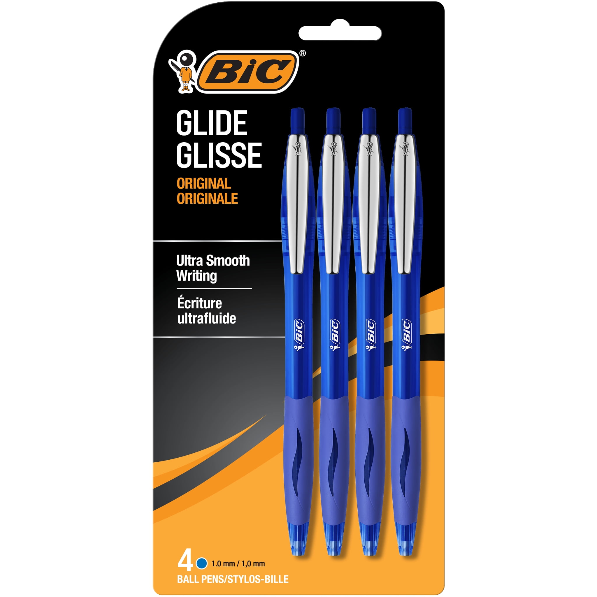 BIC Glide Blue Retractable Ballpoint Pens, Soft Comfort Grip, Medium ...
