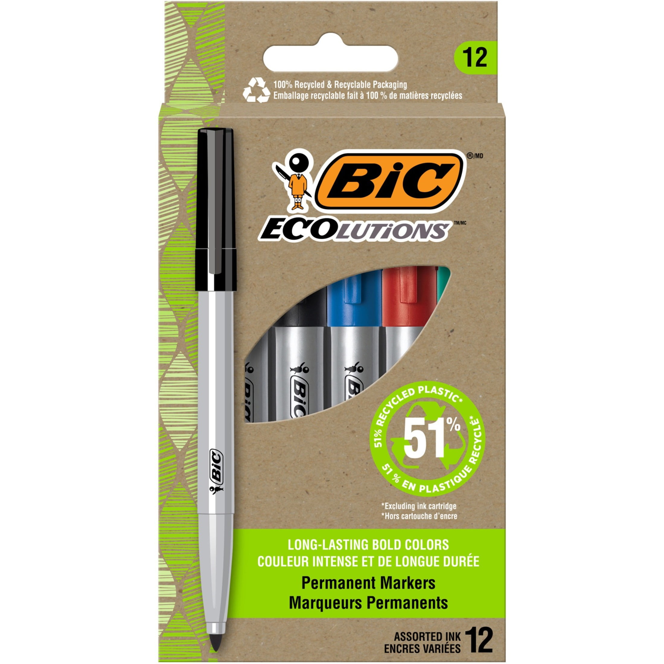 BIC, BICPMER12AST, Ecolutions Permanent Marker, 12 Pack - Walmart.com