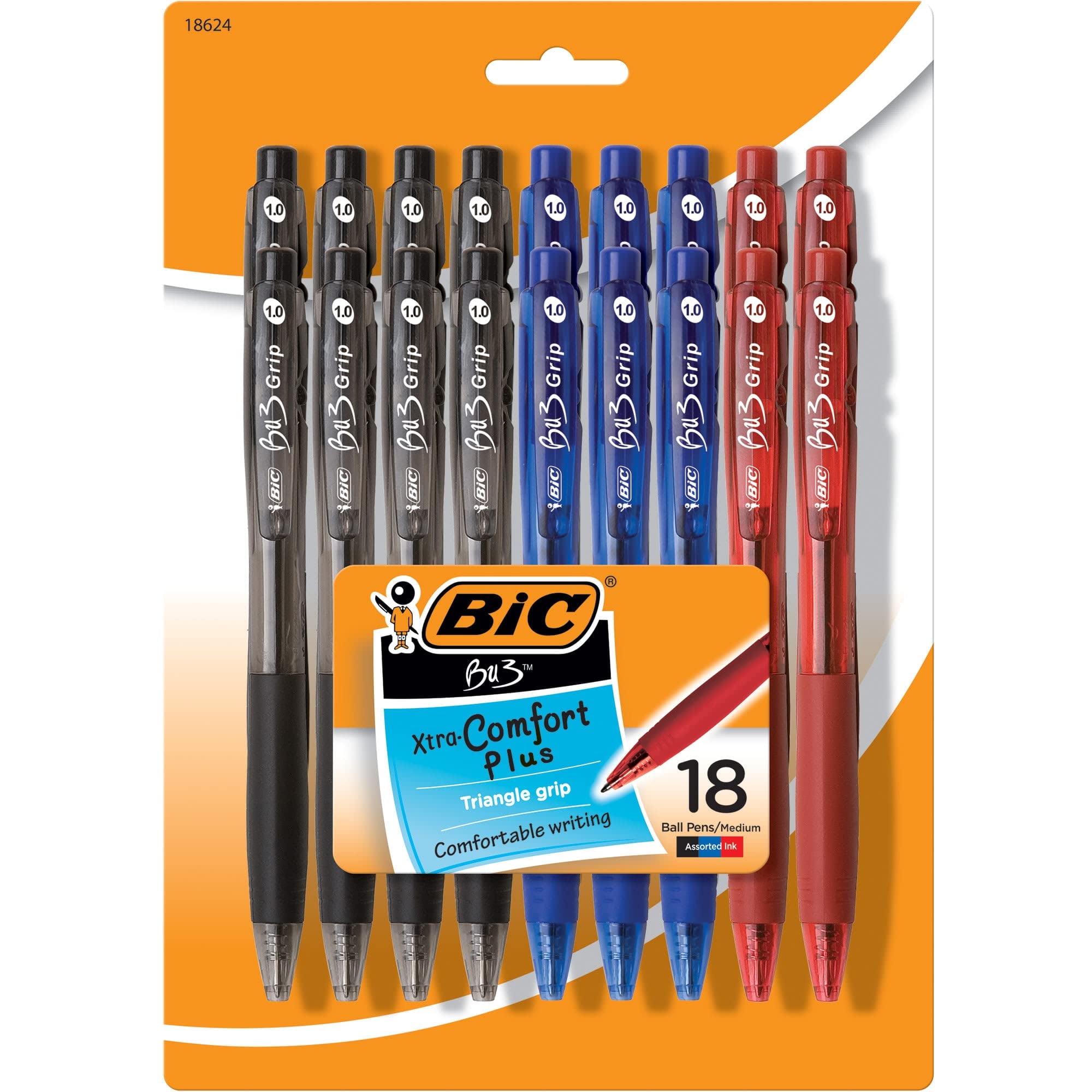 BIC BU3 Grip Retractable Ball Pen, Medium Point (1.0mm), Black ...